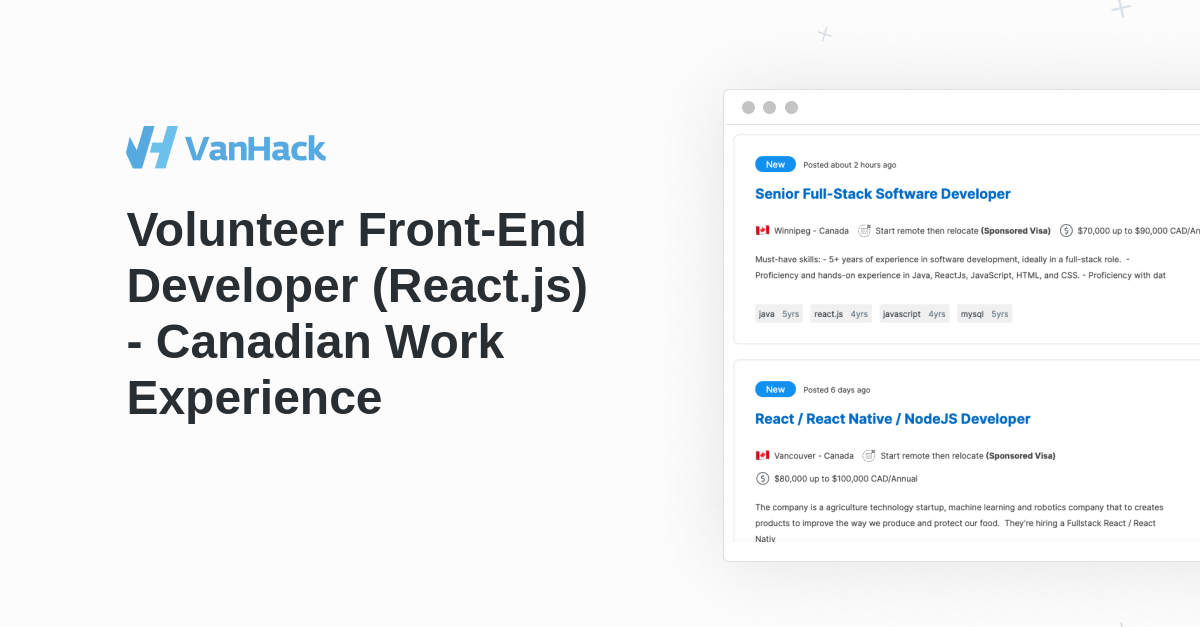 Volunteer Front-End Developer (React.js) - Canadian Work Experience - VanHack